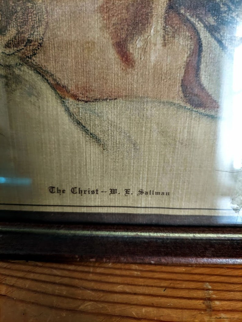Vintage WE SALLMAN Head of Christ Sketch Print 13 X 10 Vintage Wood ...