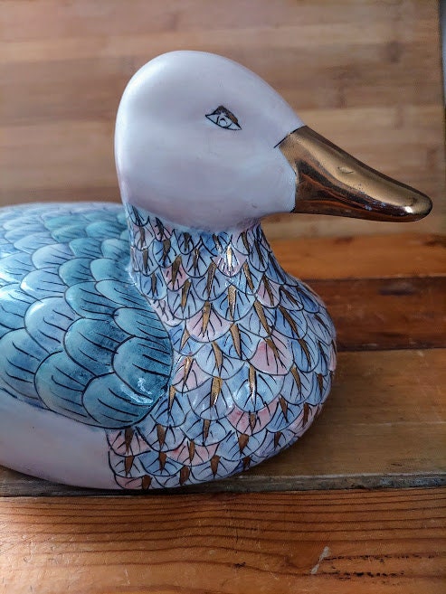 Vintage Beautiful Large Ceramic Duck Hand Painted Chinese | Etsy