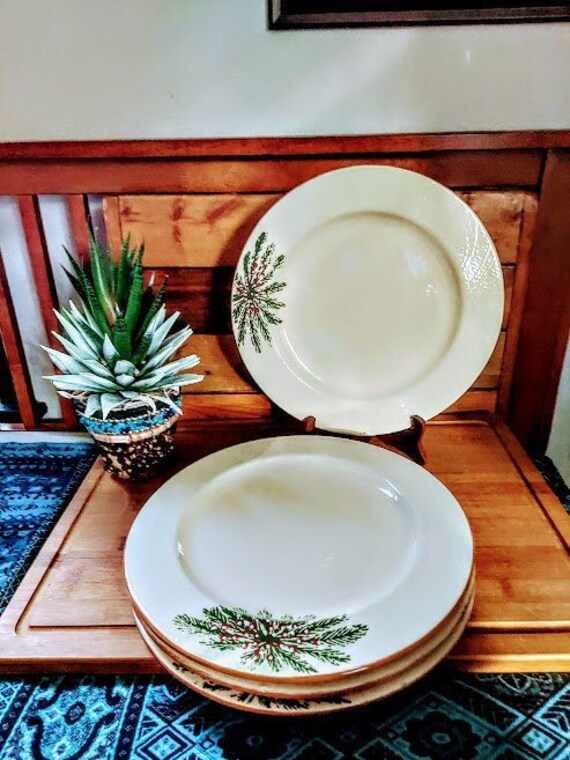 Vintage FURIO Ceramic Christmas Pine Set of 4 Dinner Plates | Etsy