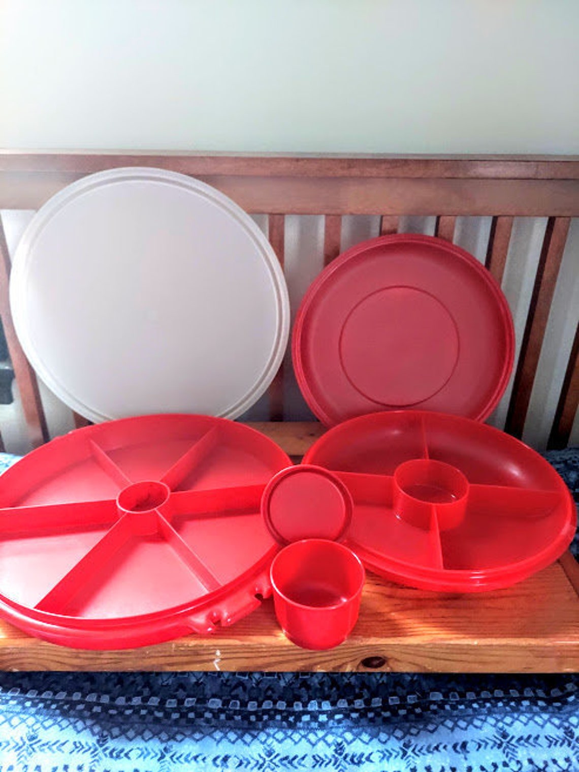 Vintage Two Tupperware Party Susan Red Serving Trays and Lids - Etsy