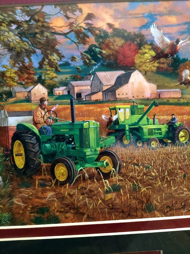 Vintage Large CHARLES FREITAG "bumper Crop" Print Matted Solid Wood ...