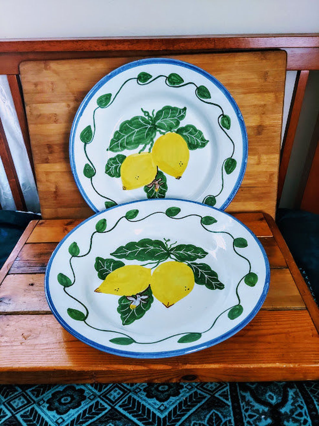 Vintage Two Large Heavy Ceramic Pasta Bowls Lemon Pattern MADE IN ...