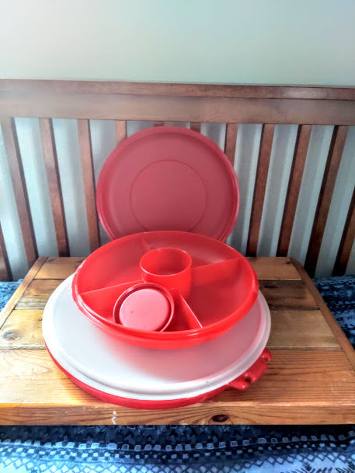 Vintage Two Tupperware Party Susan Red Serving Trays and Lids | Etsy
