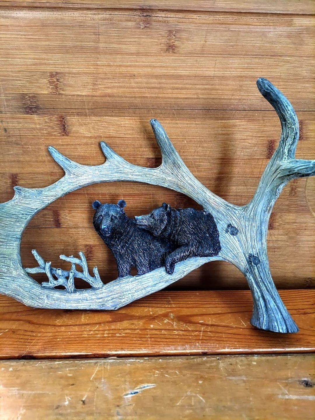 Vintage Rustic Antlers With Black Bears Nature Cabin Decor Gift for Him ...