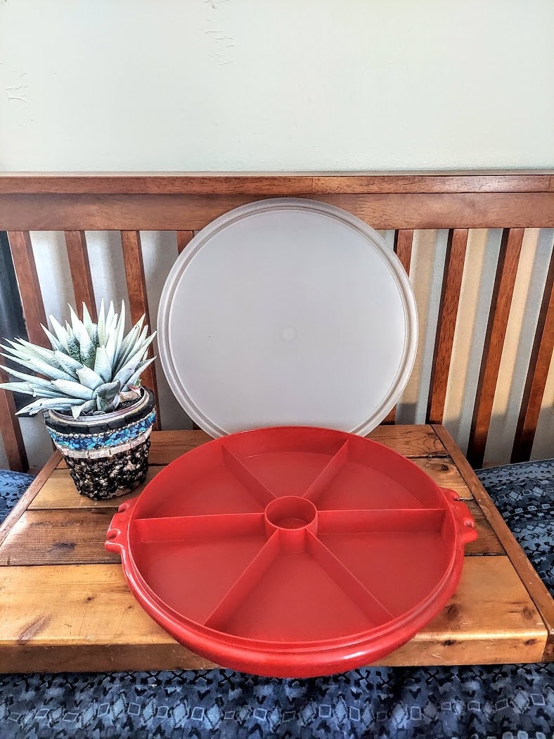 Vintage Two Tupperware Party Susan Red Serving Trays and Lids | Etsy