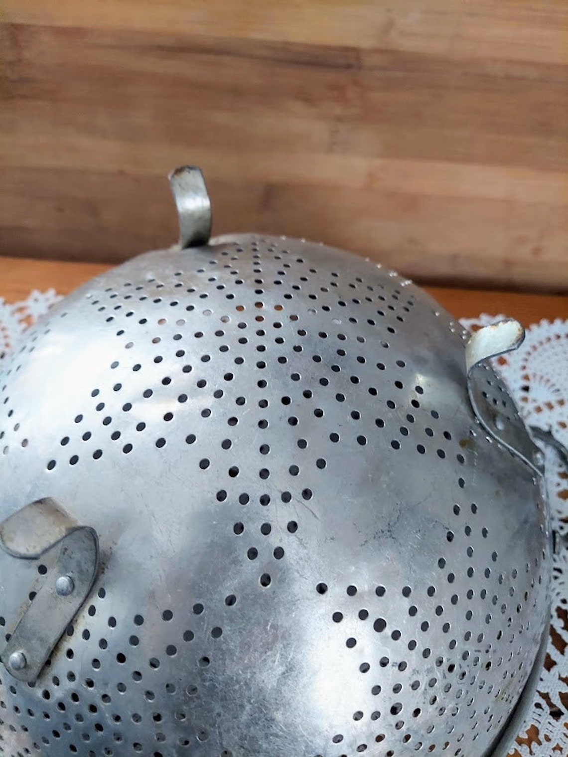 Vintage Large White Aluminum Colander Pedestal Style Star Pattern Pasta ...