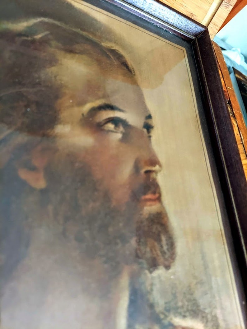 Vintage WE SALLMAN Head of Christ Sketch Print 13 X 10 Vintage Wood ...