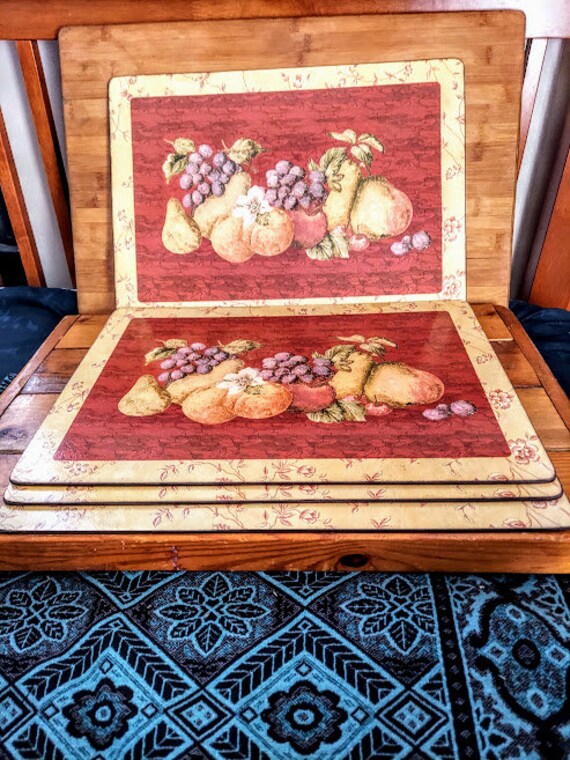 Vintage Four Fruit Pattern Cork Backed Placemats Retro Country - Etsy