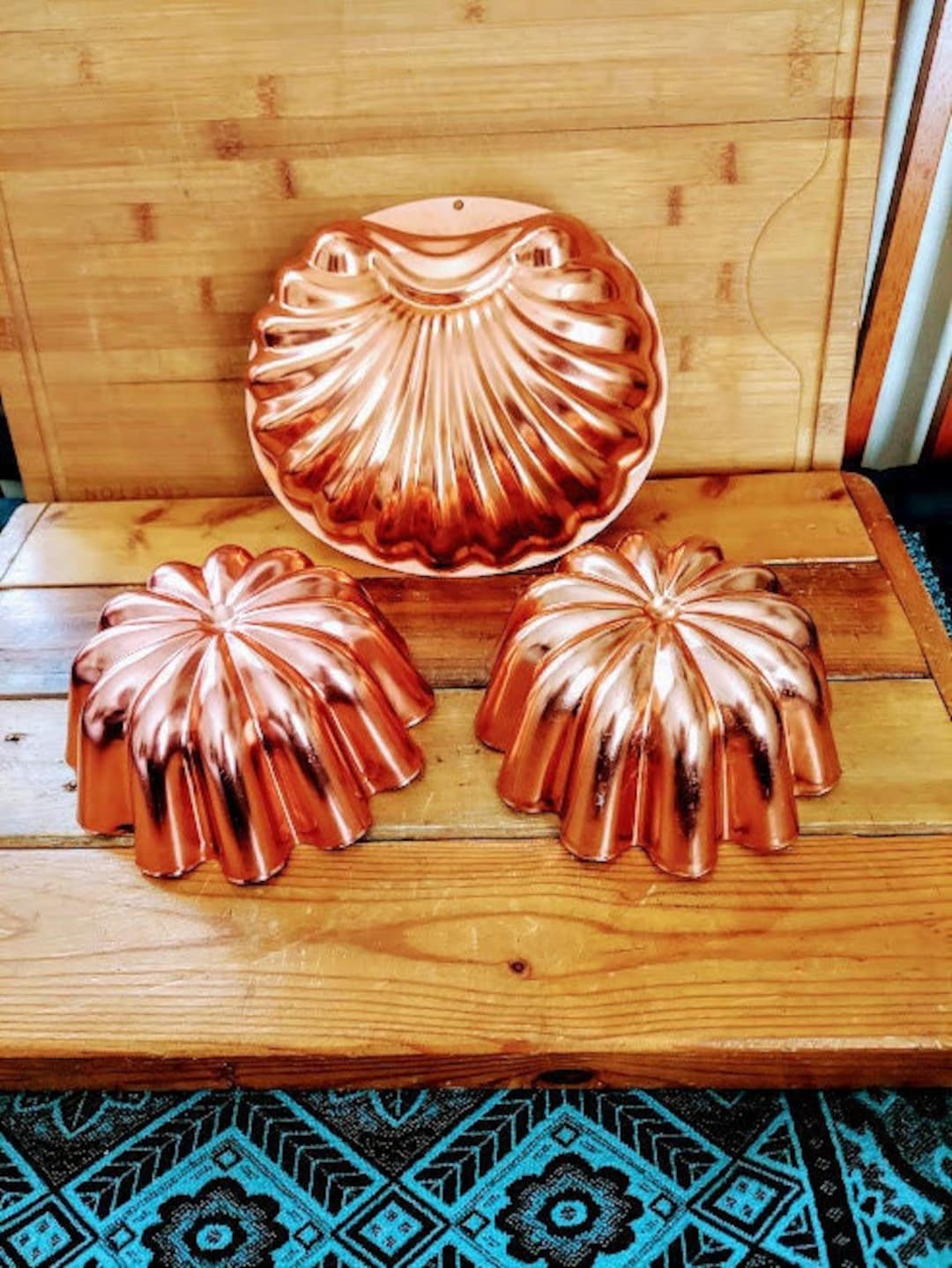 Vintage Three Copper Toned Jello Molds Two Fluted Flower and Large ...