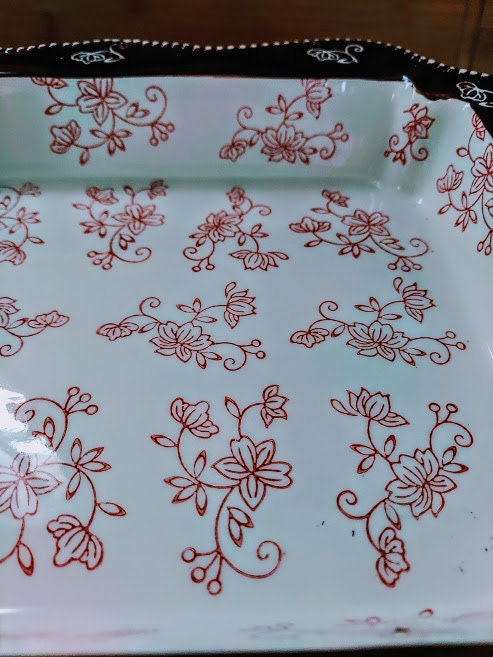 Vintage TEMP-TATIONS Rectangular Floral Lace Cranberry Ceramic | Etsy