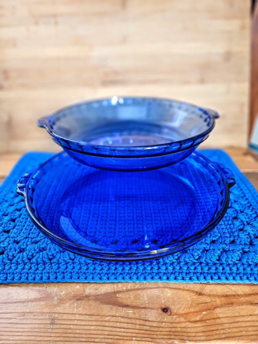 Vintage Two PYREX Cobalt Blue Flute Edge #229 Glass Pie Plate Retro ...