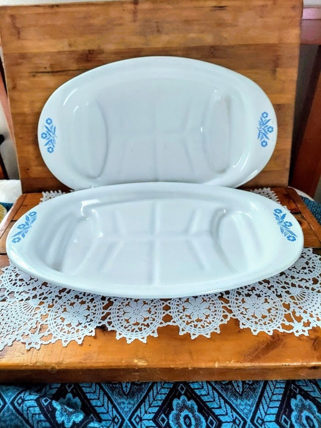 Vintage CORNING WARE P-19 Blue Cornflower Meat Serving Platter Retro ...
