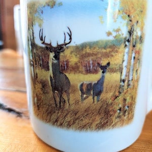 Vintage Seven Rustic Ceramic Deer Scene Mugs Coffee Cups Retro Cabin ...