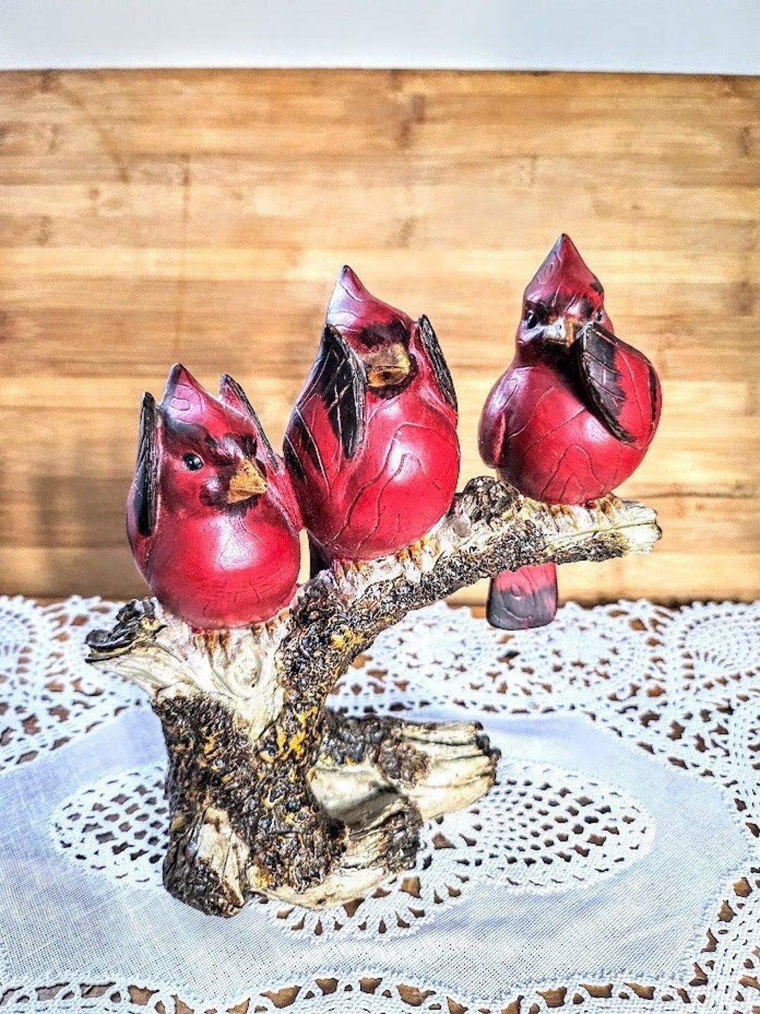 Vintage Handmade Three Cardinals Relaxing on Treet Branch Figurine ...