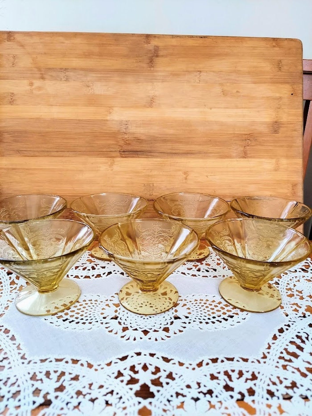 Vintage Seven Madrid Amber Federal Depression Sherbert Dessert Cups ...