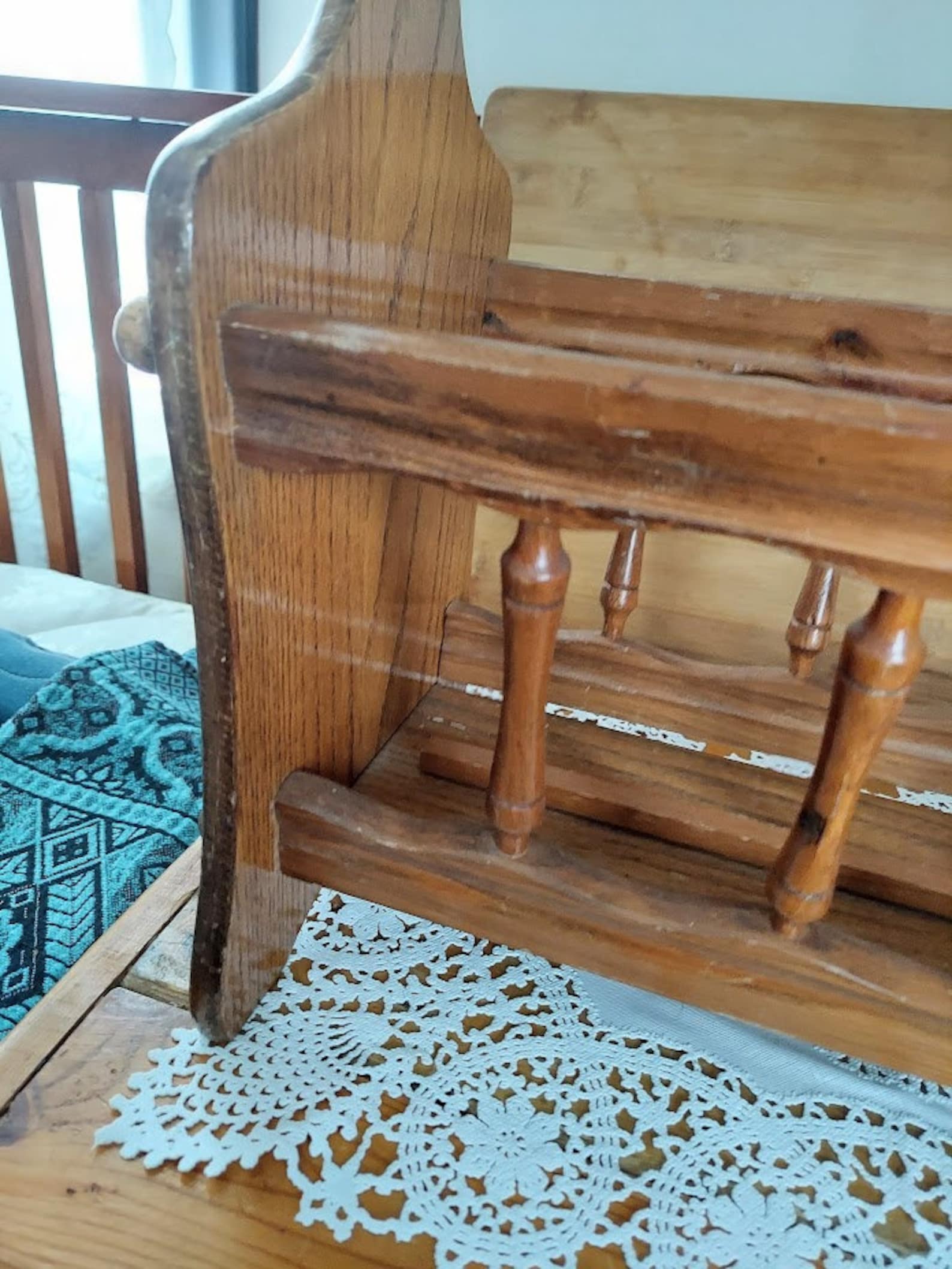 Vintage Solid Wood Magazine Newspaper Rack Retro Country Farmhouse ...