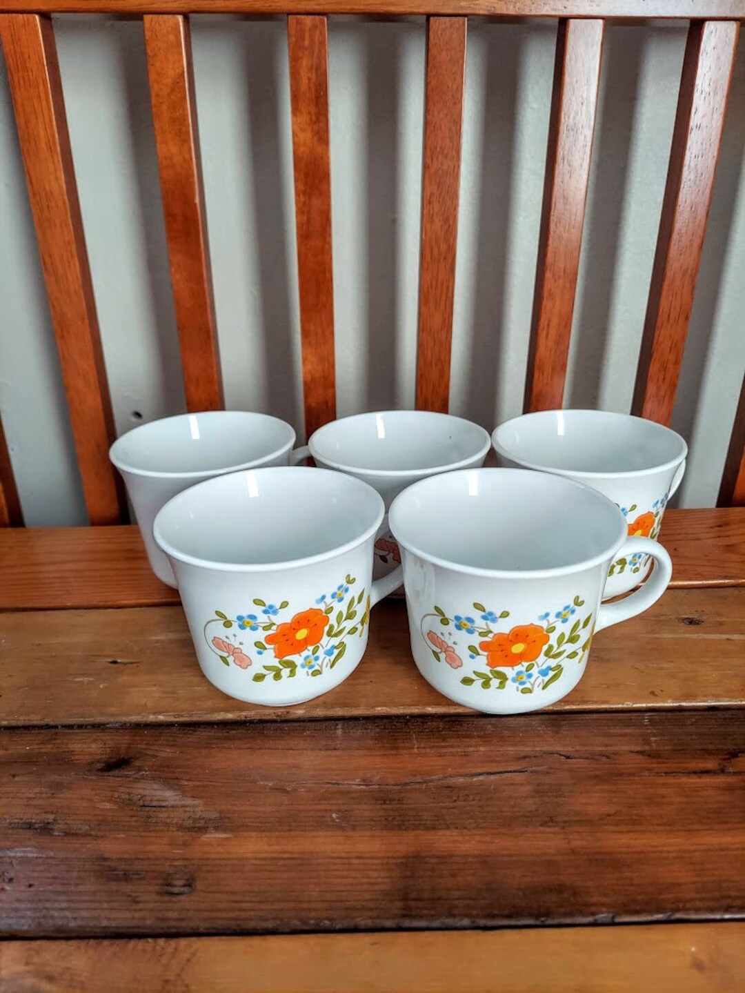 Vintage Set of Five Corning Ware Wildflower Mugs, Retro Corning Ware ...