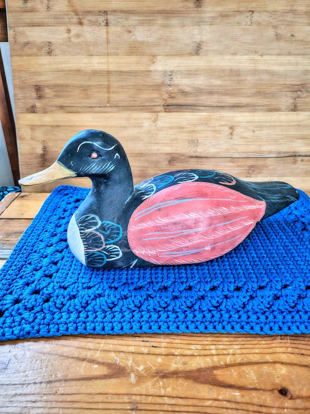 Vintage Hand Painted and Hand-crafted Solid Wood Duck Rustic Folk Art ...
