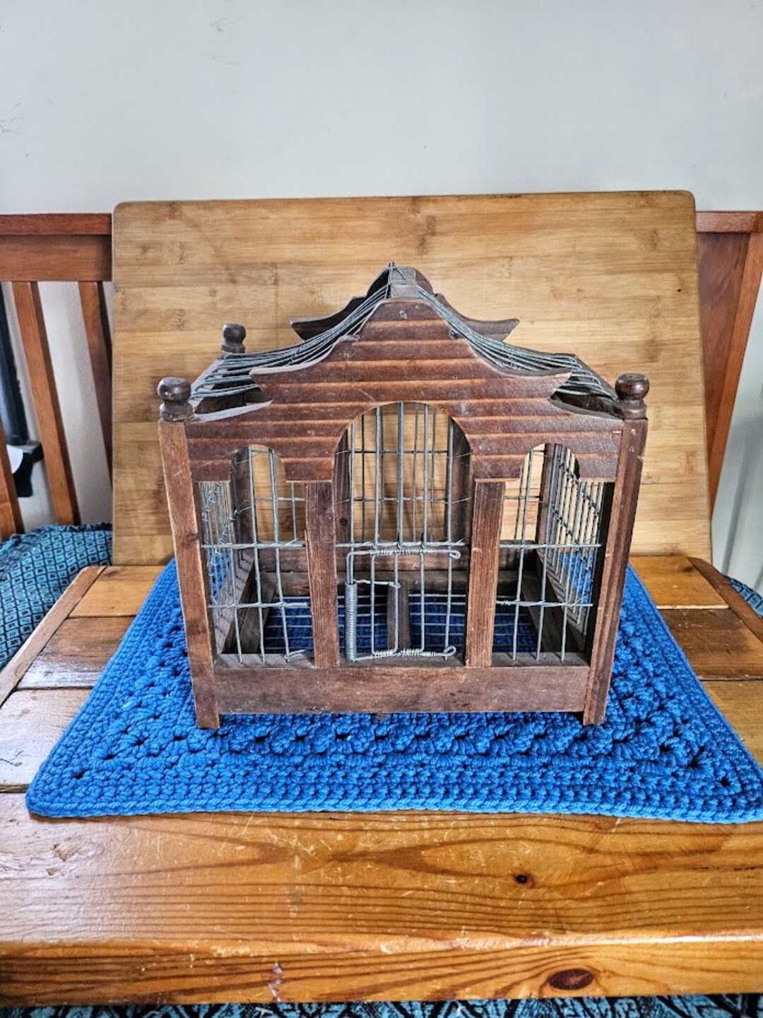 Vintage Hand-crafted Wood and Wire Decorative Bird Cage Rustic Retro ...