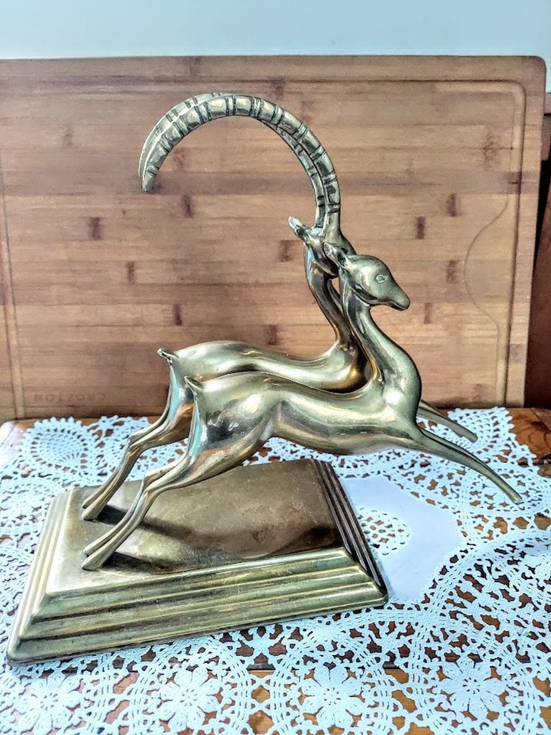 Vintage Large Solid Brass Two Ibex/gazelles Leaping Sculpture Retro ...