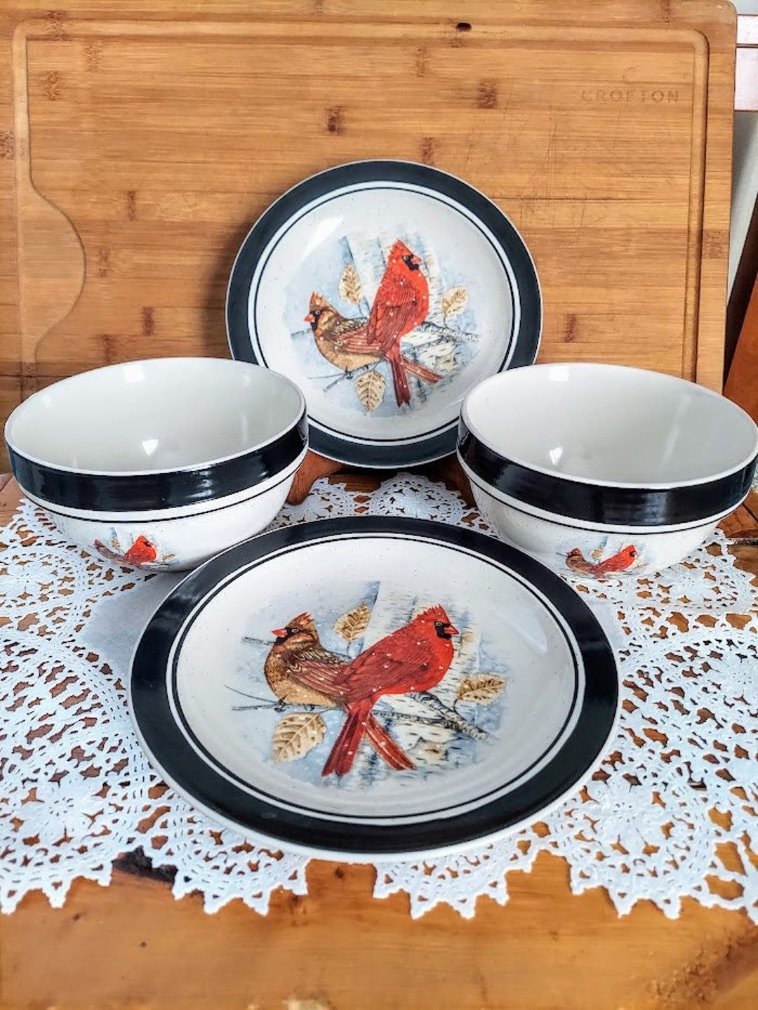 Vintage Ceramic FOLKCRAFT "cardinal" Set Two Salad Plates and Two ...