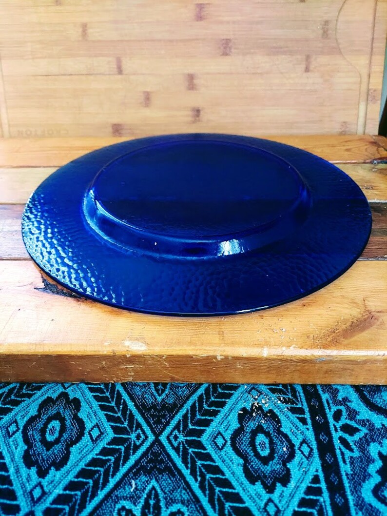 Vintage Cobalt Blue Heavy Glass Cake Plate/chop Plate Retro - Etsy