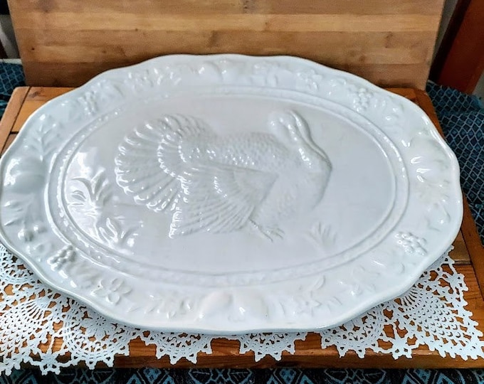 Vintage CHESAPEAKE/HIMARK -large Ceramic Embossed Turkey Platter Made ...