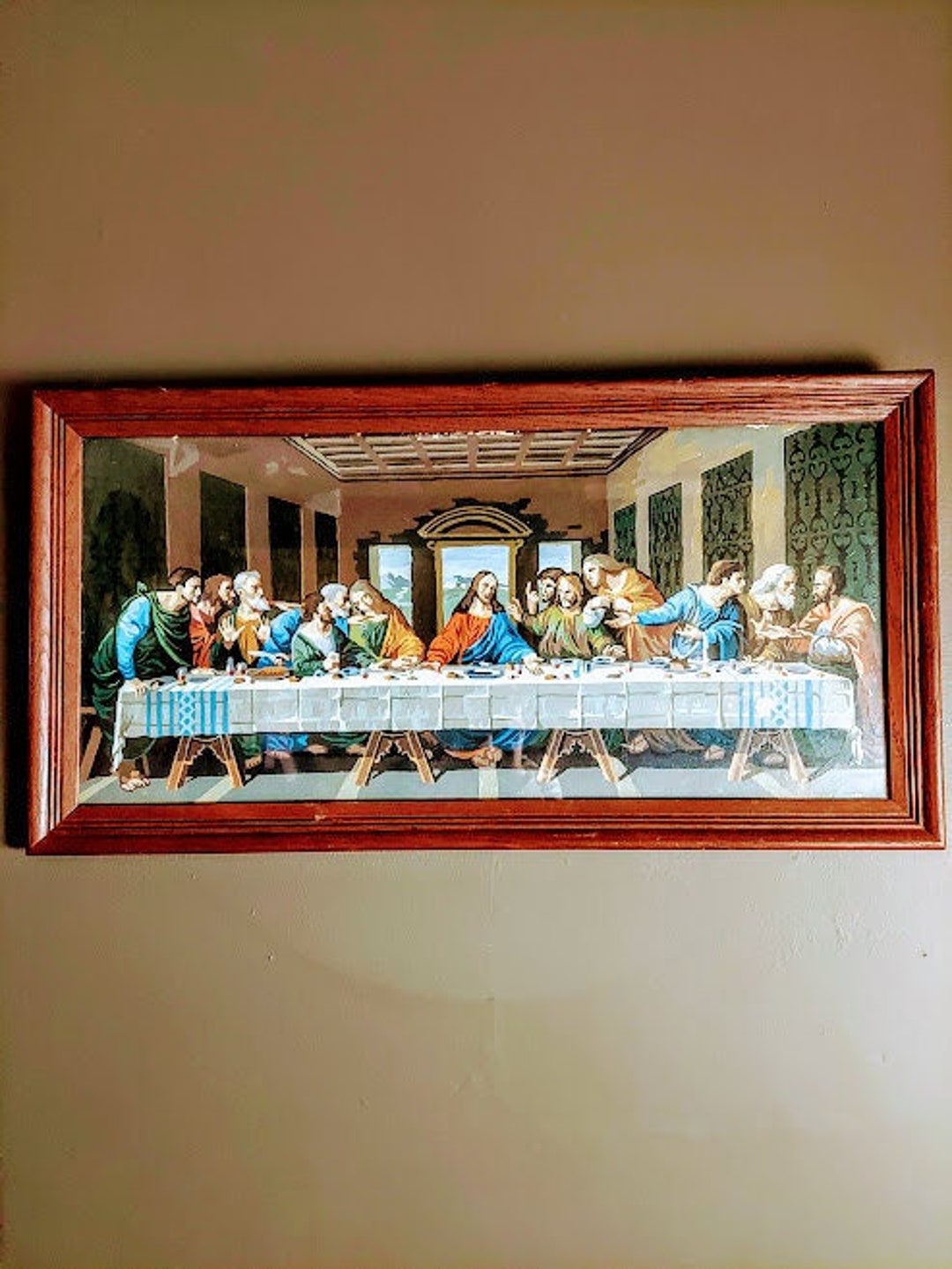 Vintage Large 35 X 17 Last Supper Color by Number in Wood Frame Retro ...