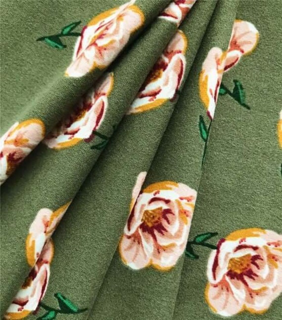 Double Brushed Olive Rose Print Knit Print Craft Supplies & Tools ...
