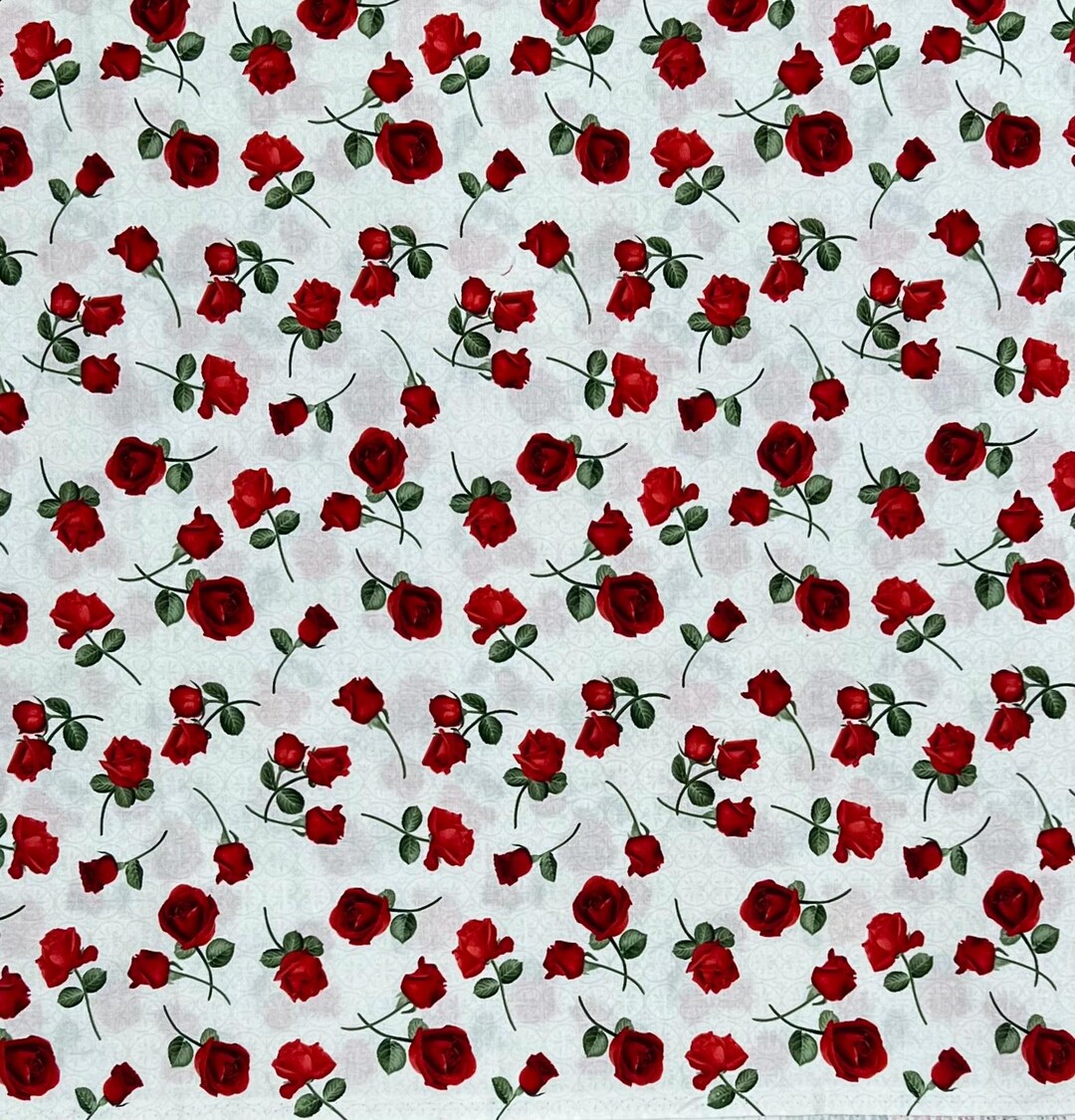 Red Roses on White Fabric Remnant | 1 Yard | Timeless Treasures ...