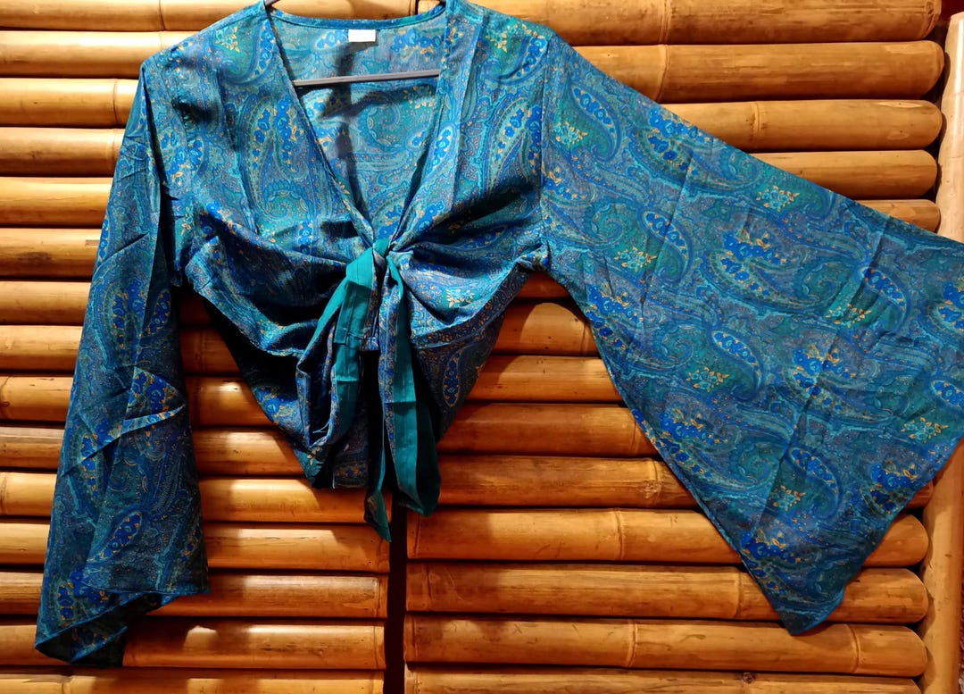 Knotted Silk Top Shirt With Japanese Bell Sleeves. 100% Silk. India. - Etsy