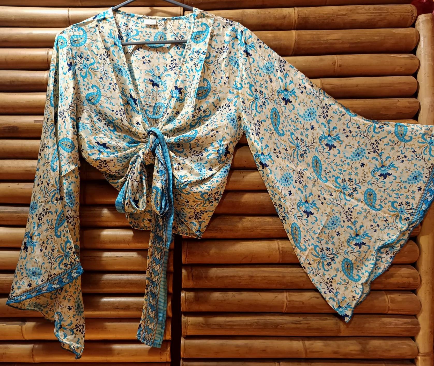 Knotted Silk Top Shirt With Japanese Bell Sleeves. 100% Silk. India. - Etsy