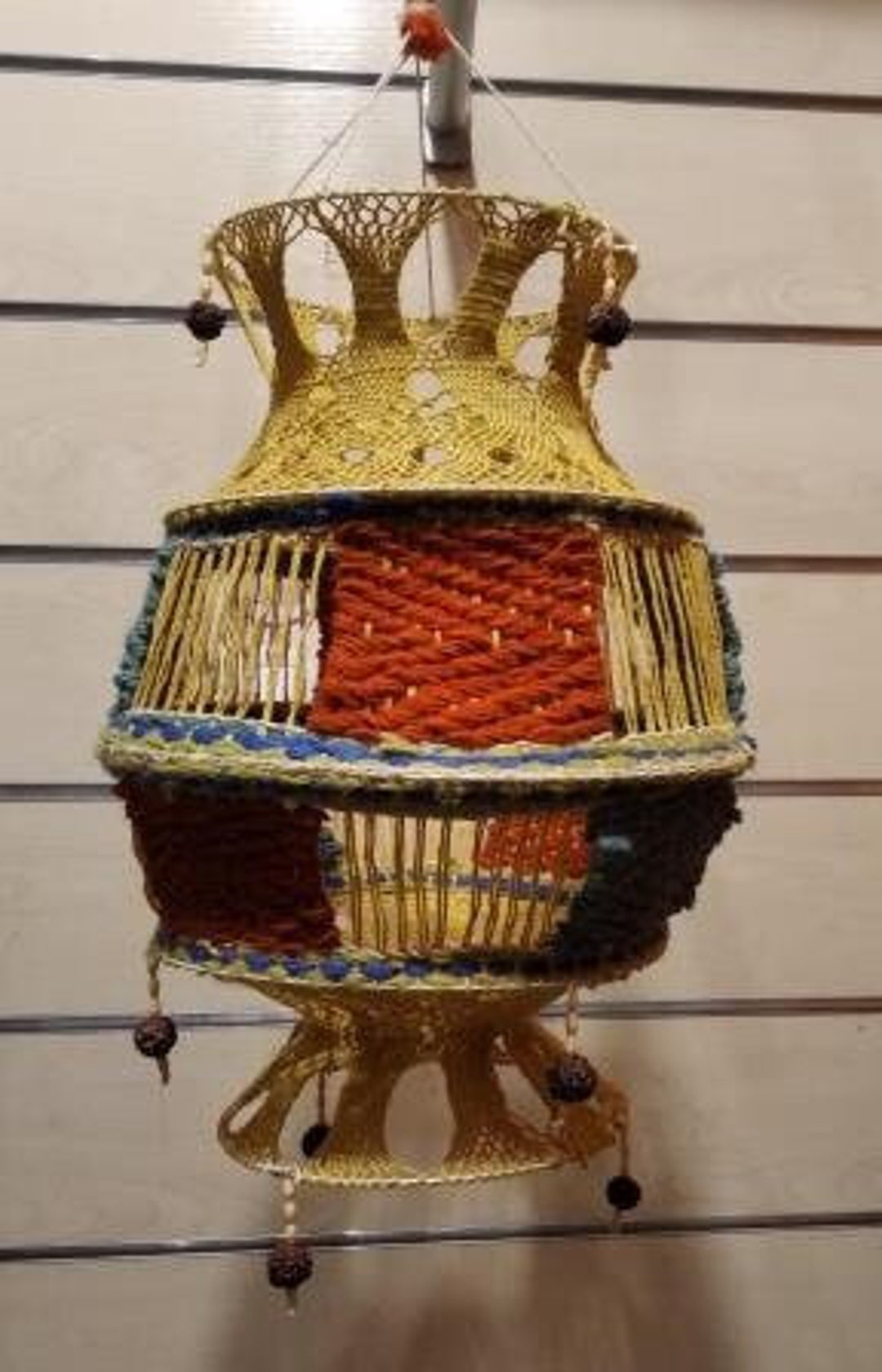 Woven Cotton and Wool Macramé Lamp. Handmade in India. Decoration ...