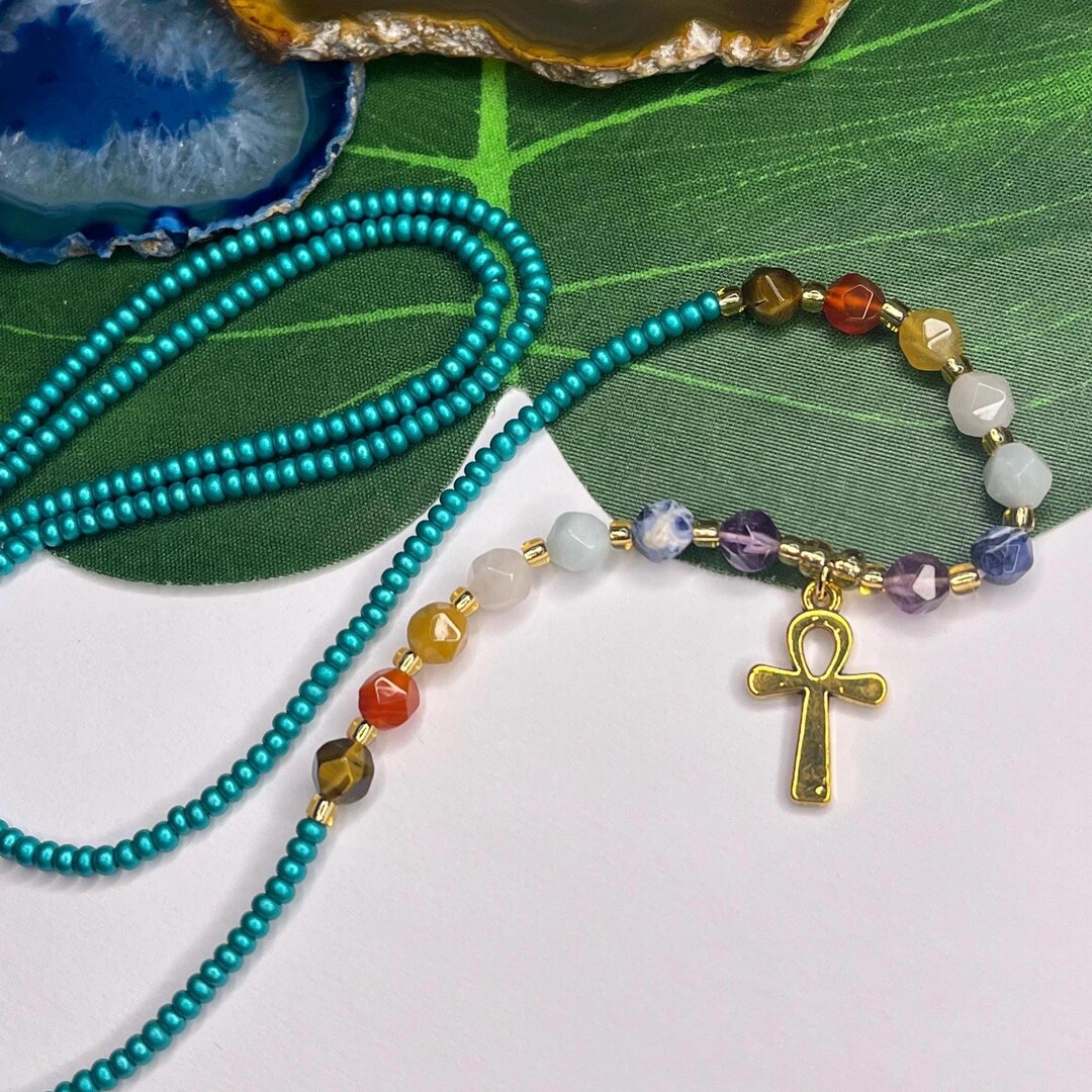 Ankh Chakras Waist Bead - Crystal Waistbeads - Waist Jewellery - Belly ...