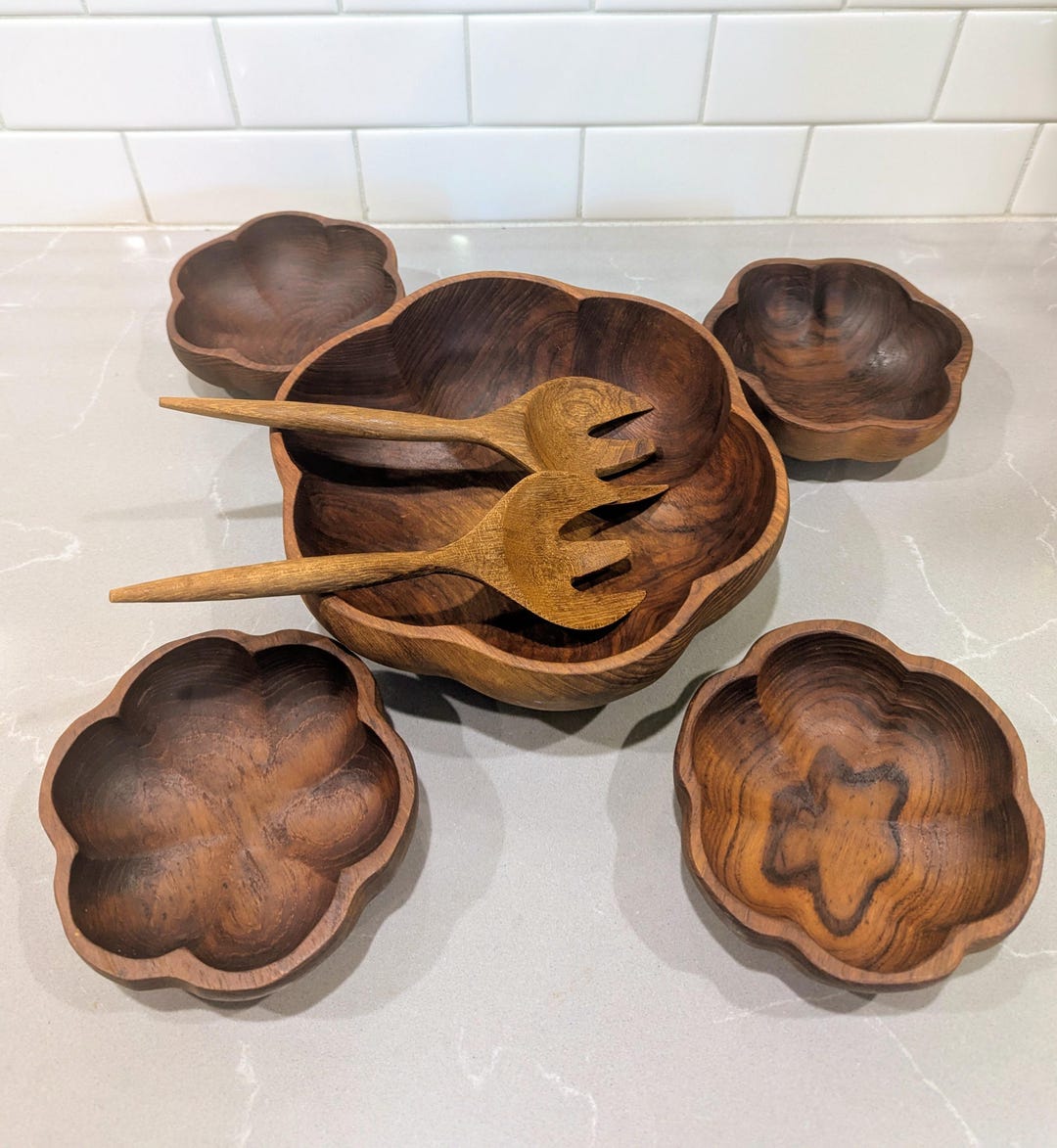 Vintage Teak Salad Bowl Set, Philcraft Thailand - Etsy