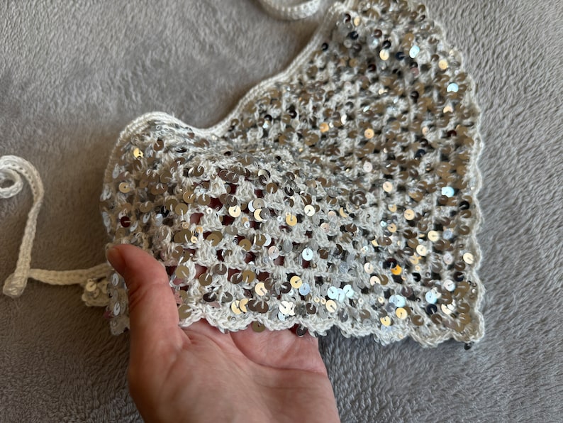 Sequin Bandana White Silver/beige Golden Shiny Lace Head Scarf ...