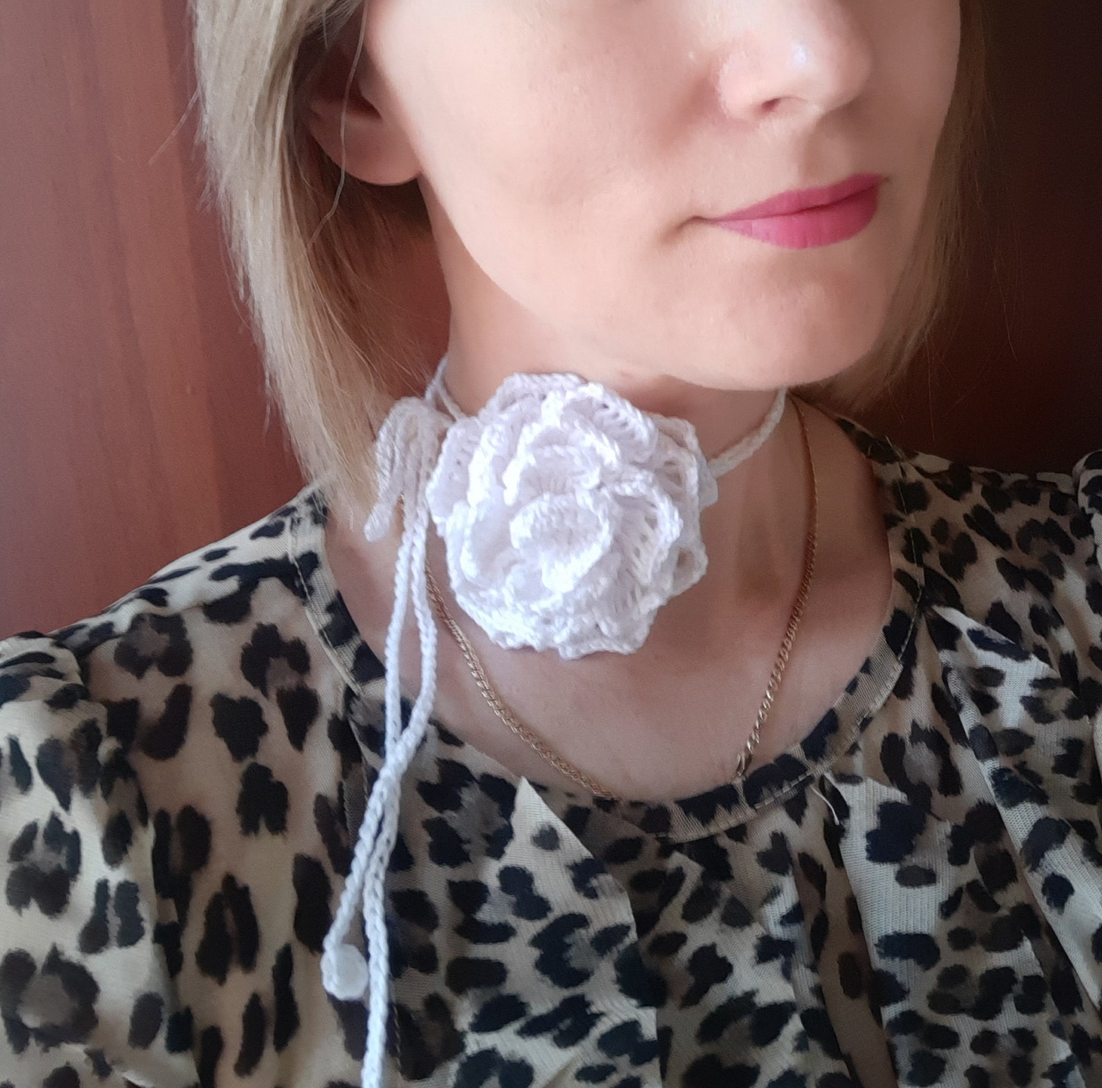 White Rose Flower Choker Necklace. Floral Choker Handmade. Rose Crochet ...
