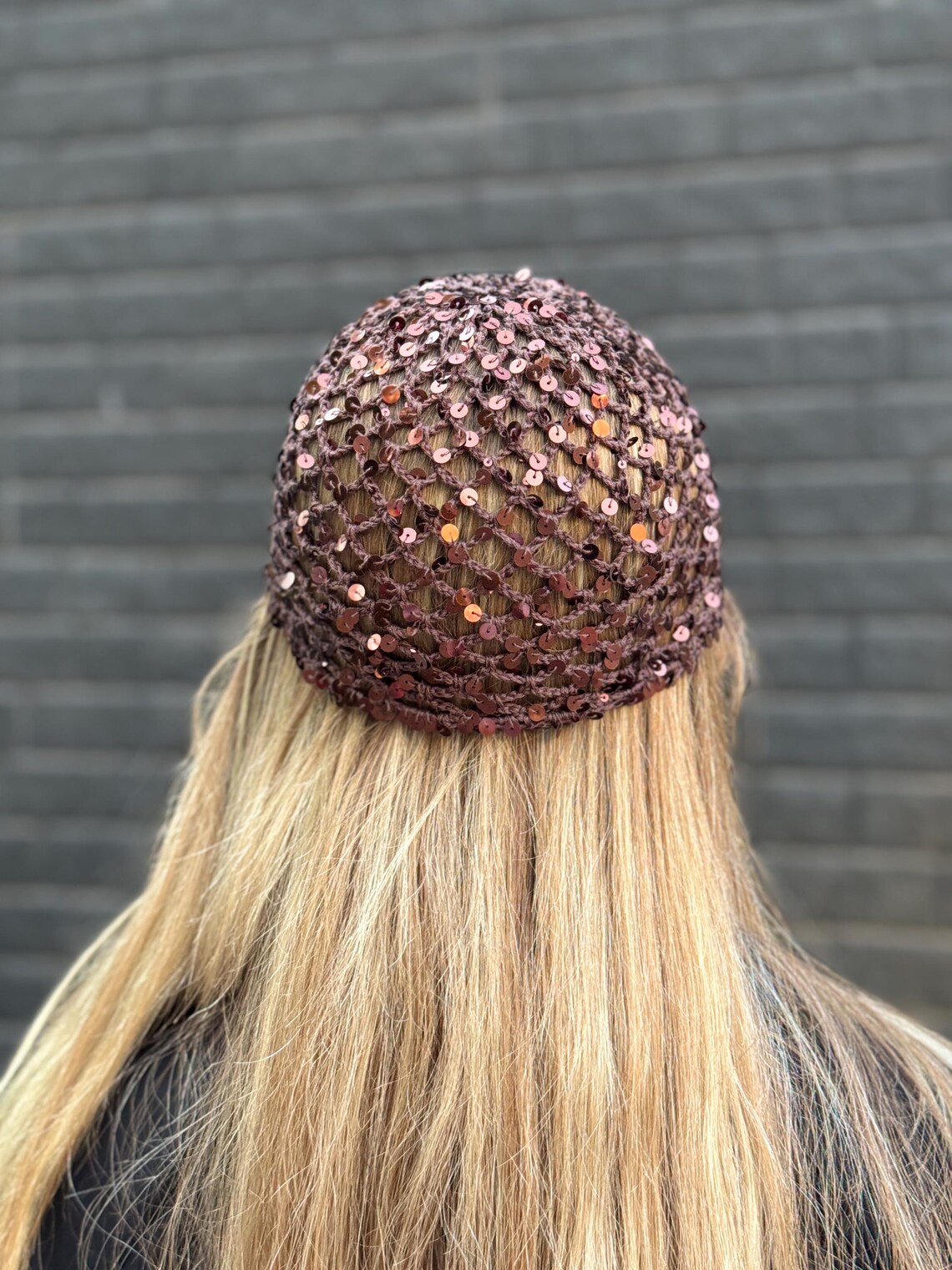 Beige Mesh Beanie Hat With Sequins, Sparkly Beanie Net Hat Crochet Hat ...