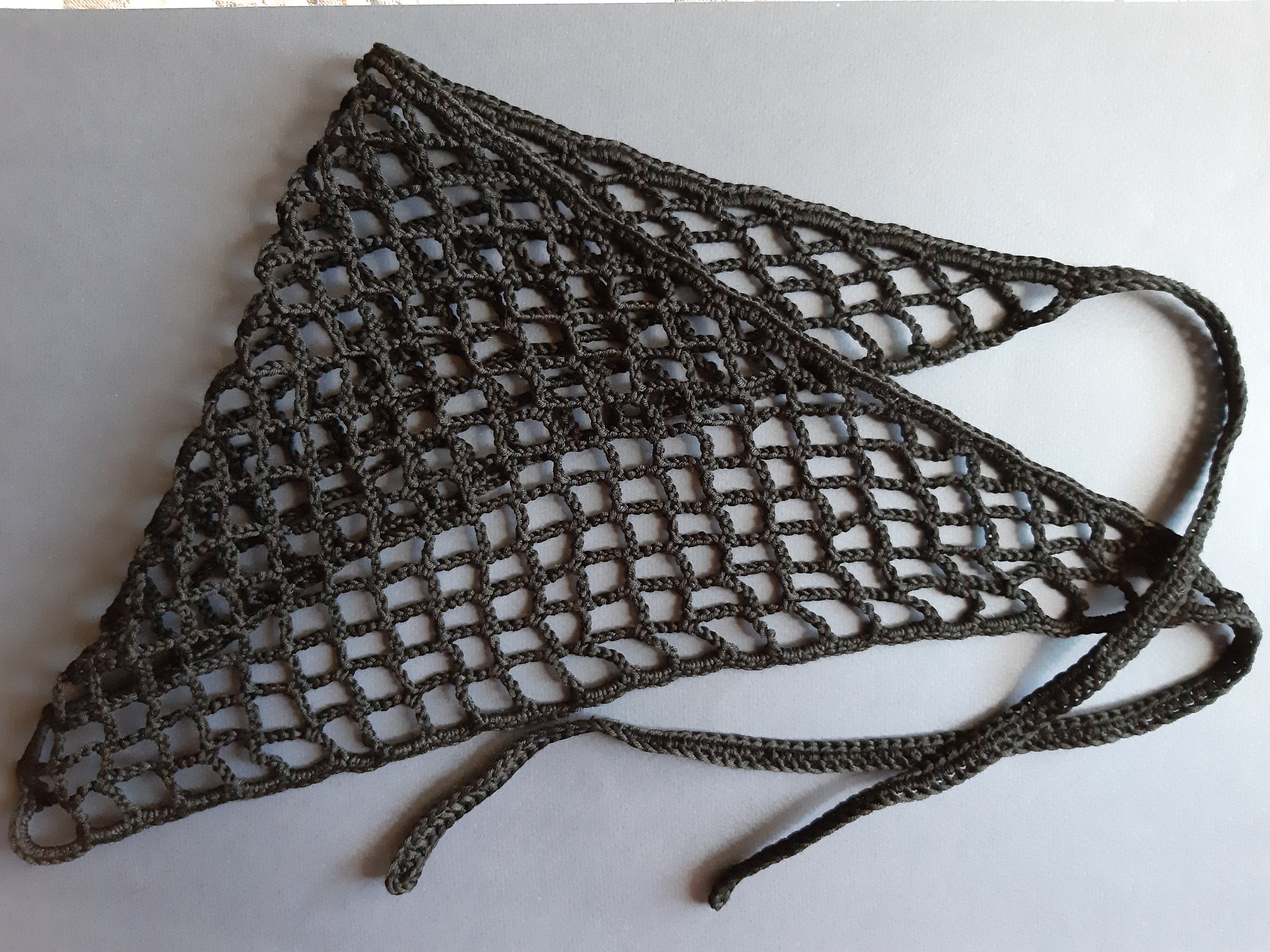 Black Net Bandana. Lace Kerchief. Cotton Triangle Lace Head Scarf. Mesh ...