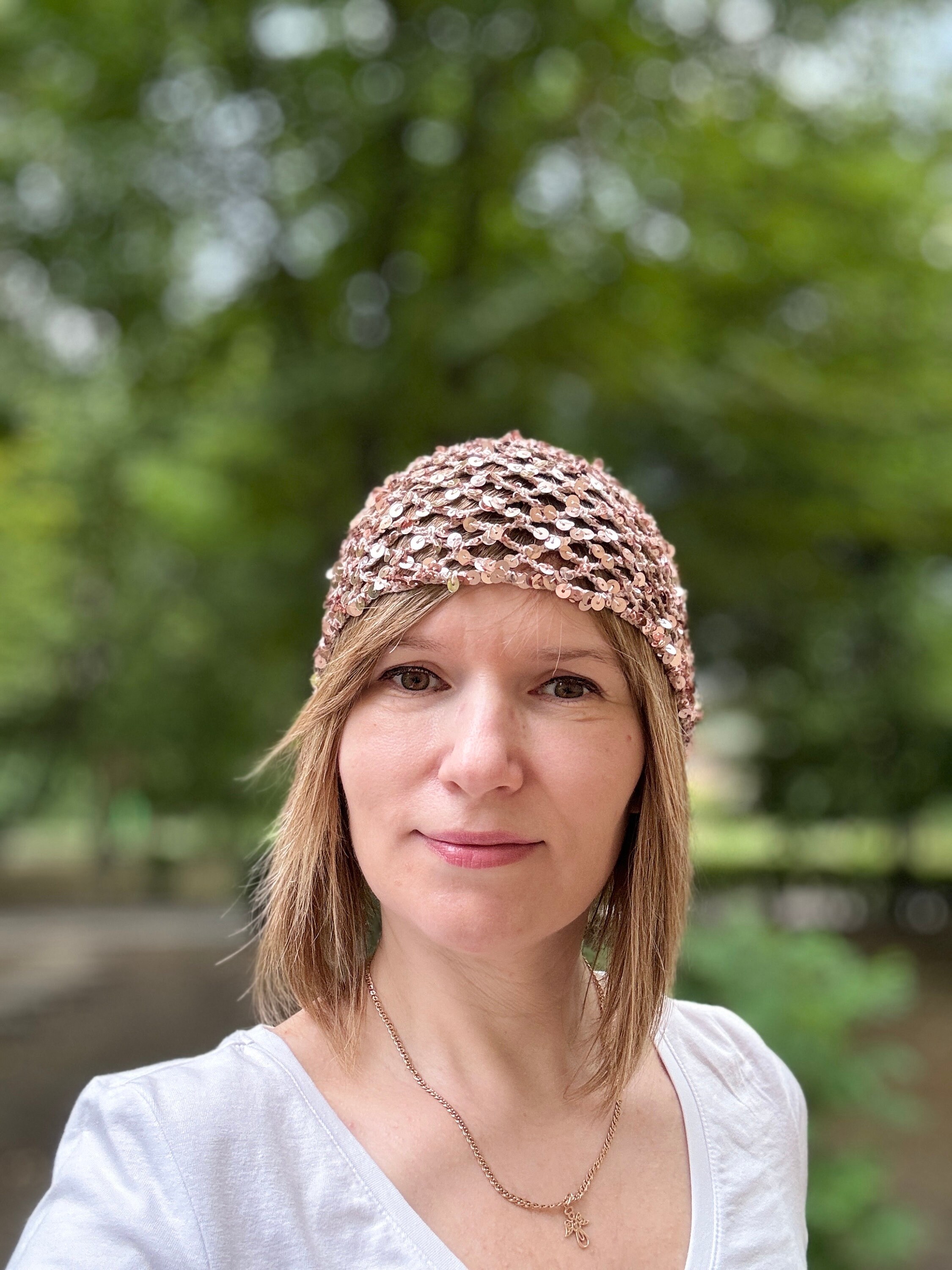 Beige Mesh Beanie Hat With Sequins, Sparkly Beanie Net Hat Crochet Hat ...