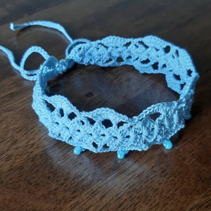 Light Blue Lace Crochet Choker Female. Blue Beaded Choker. Ladies ...