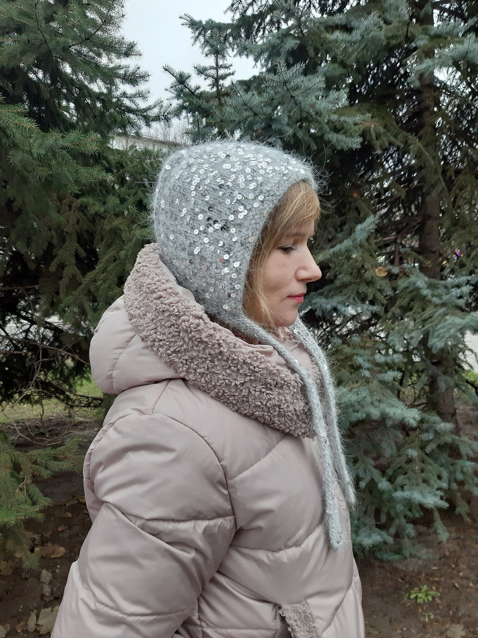 Sparkle Bonnet Hat, Sequin Bonnet Adult. Silver Gray Hat for Women ...