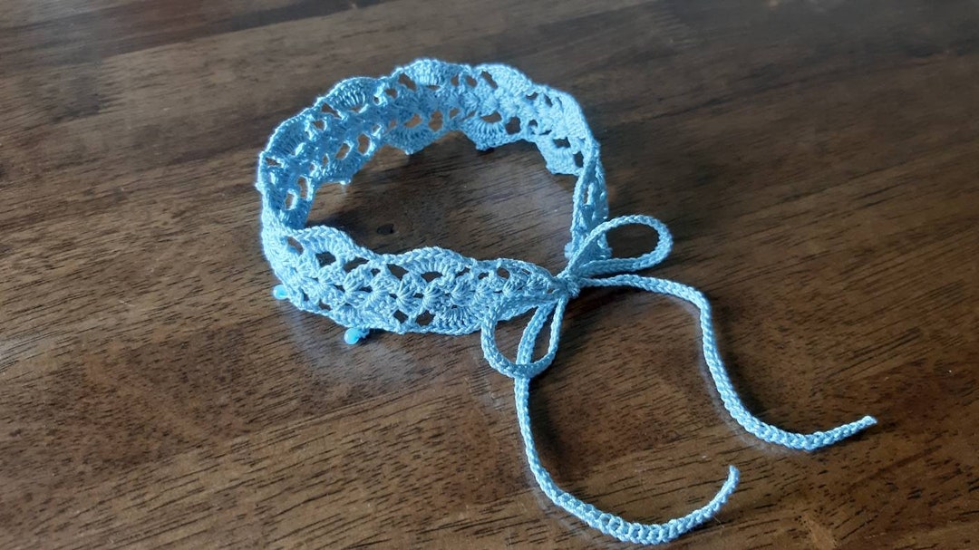Light Blue Lace Crochet Choker Female. Blue Beaded Choker. Ladies ...