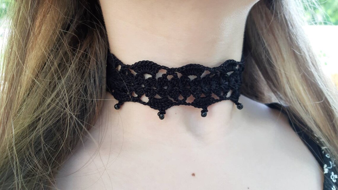 Light Blue Lace Crochet Choker Female. Blue Beaded Choker. - Etsy