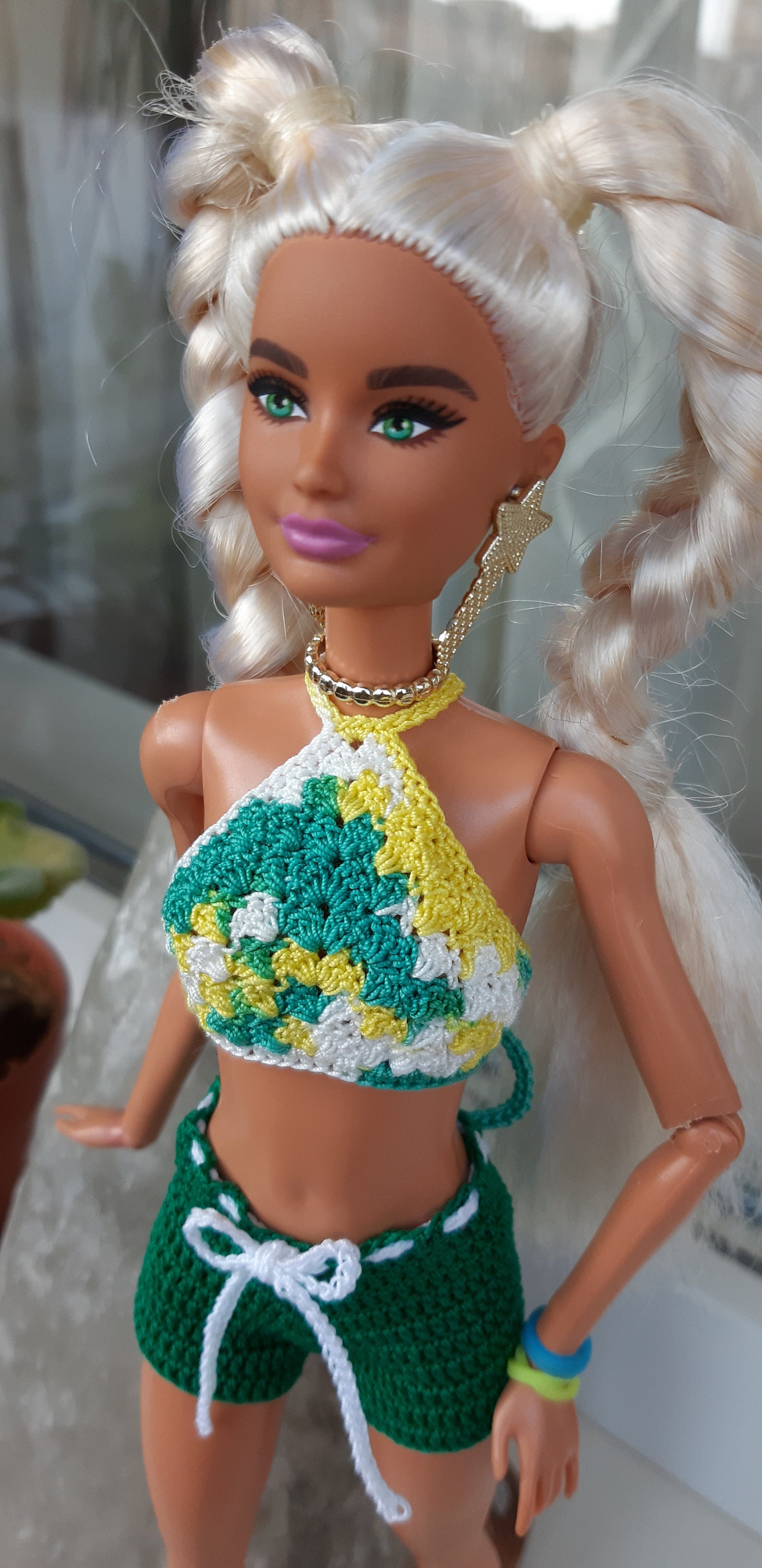 Doll Clothes - Doll Crop Top. Green-white-yellow Crochet Top for 12 ...