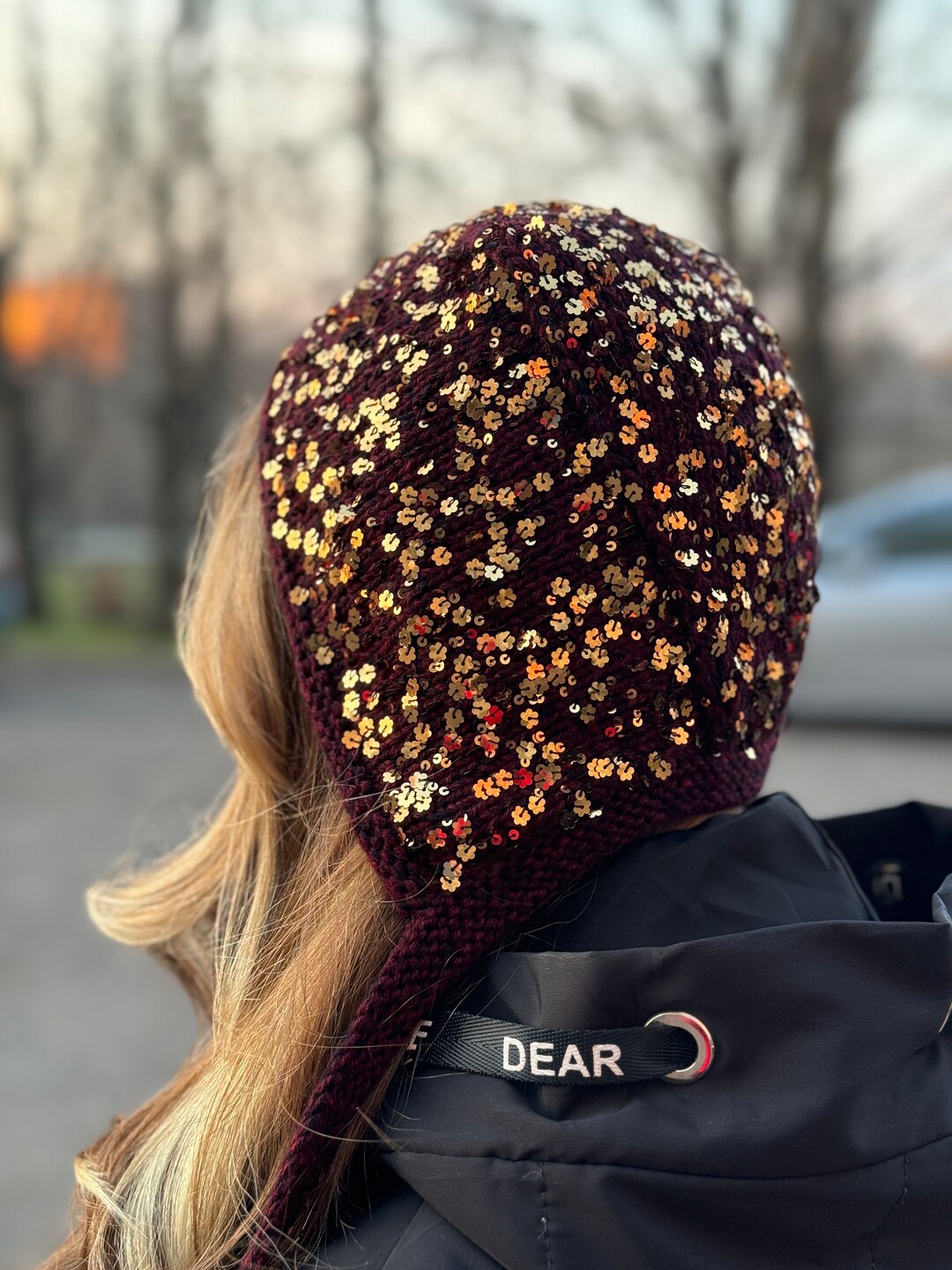 Sparkle Bonnet Hat Burgundy, Sequin Bonnet Adult. Golden Flower Hat ...