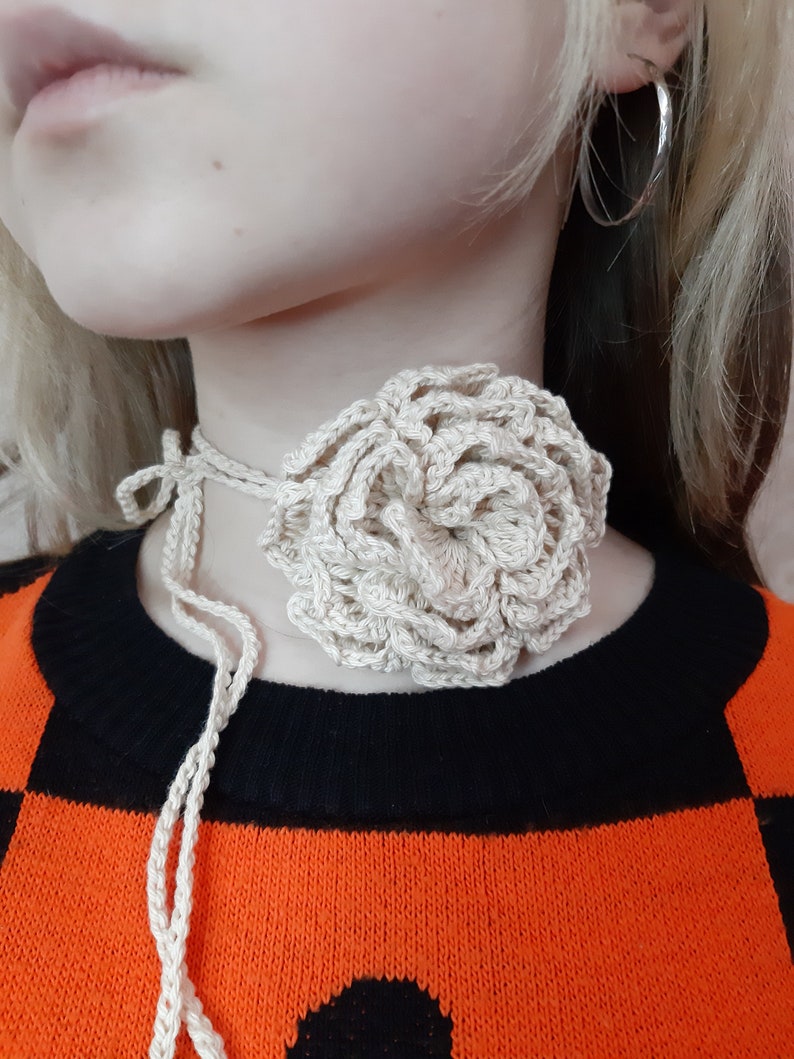 Rose Flower Choker Necklace. Beige Floral Choker Handmade. Large Rose ...