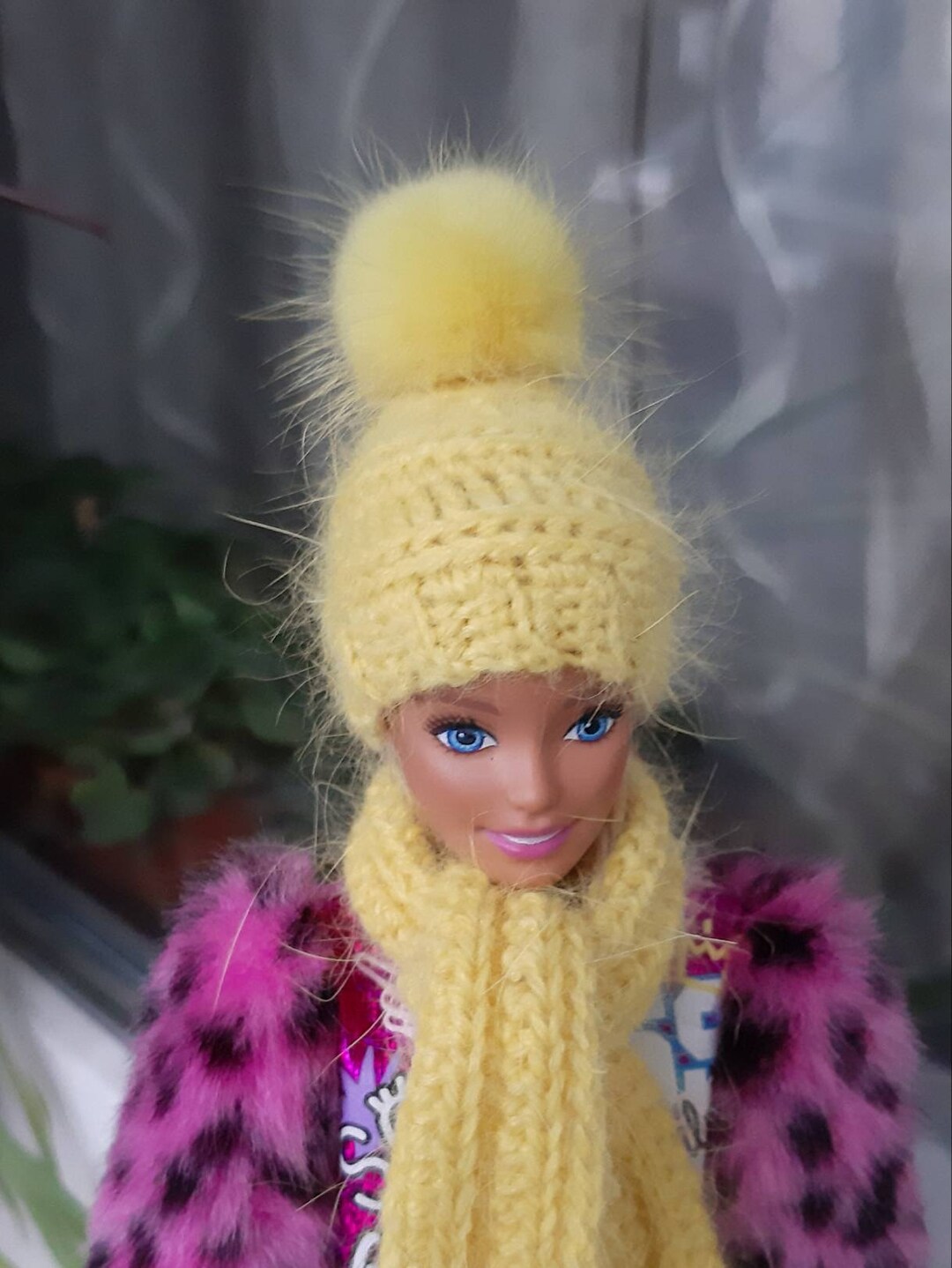 Winter Doll Clothes: Doll Scarf & BEANIE. Fluffy Scarf and Fur Pom ...