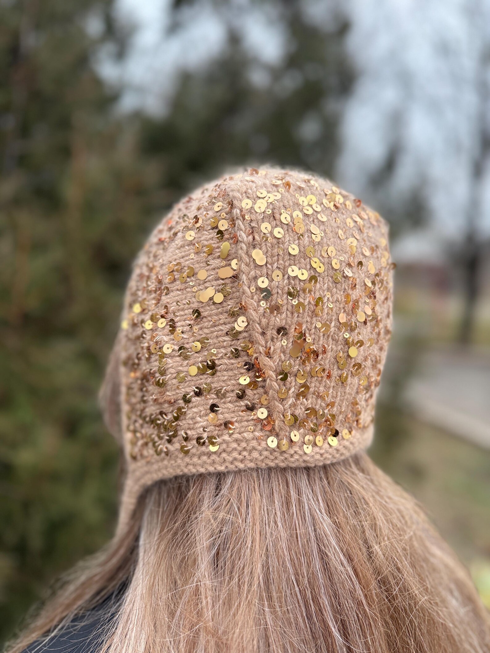 Sequin Bonnet Adult. Angora Hat for Women. Spring Knitted Hat Bonnet ...