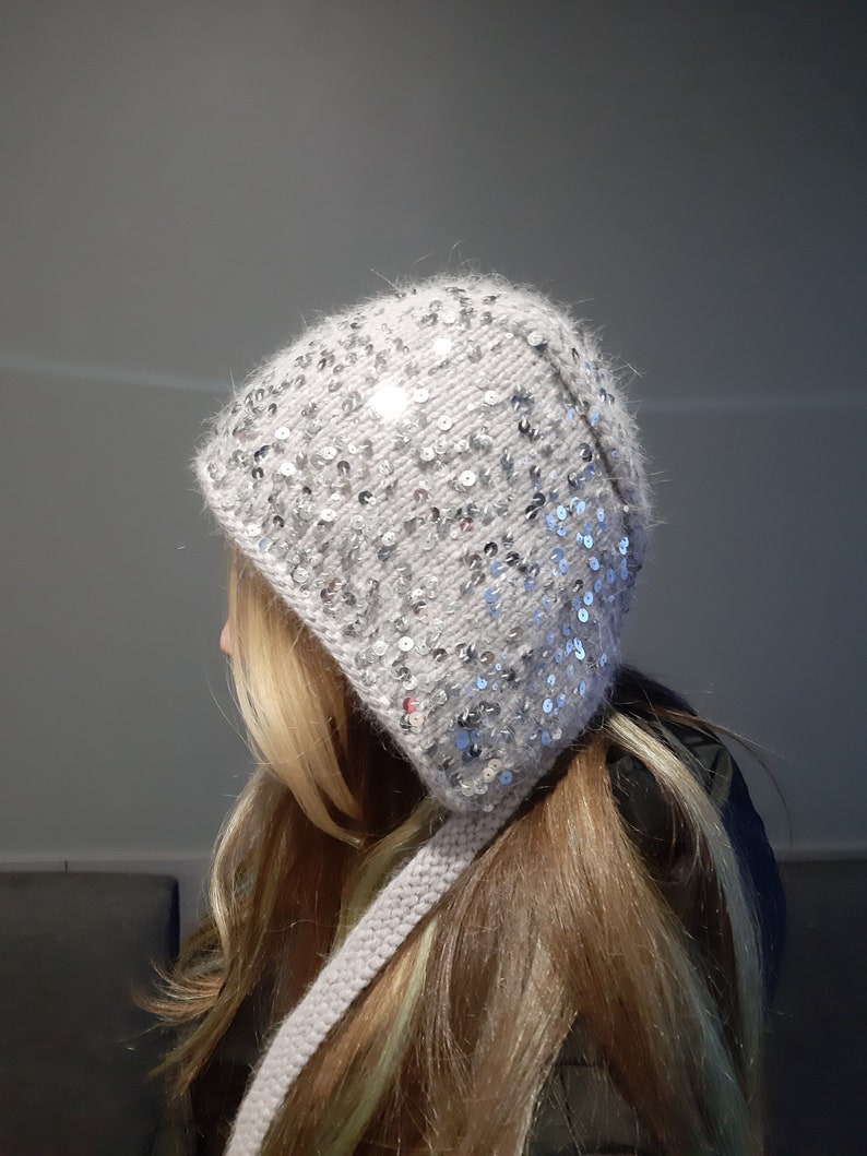 Sequin Bonnet Adult. Silver Gray Hat for Women. Shiny Bonnet - Etsy
